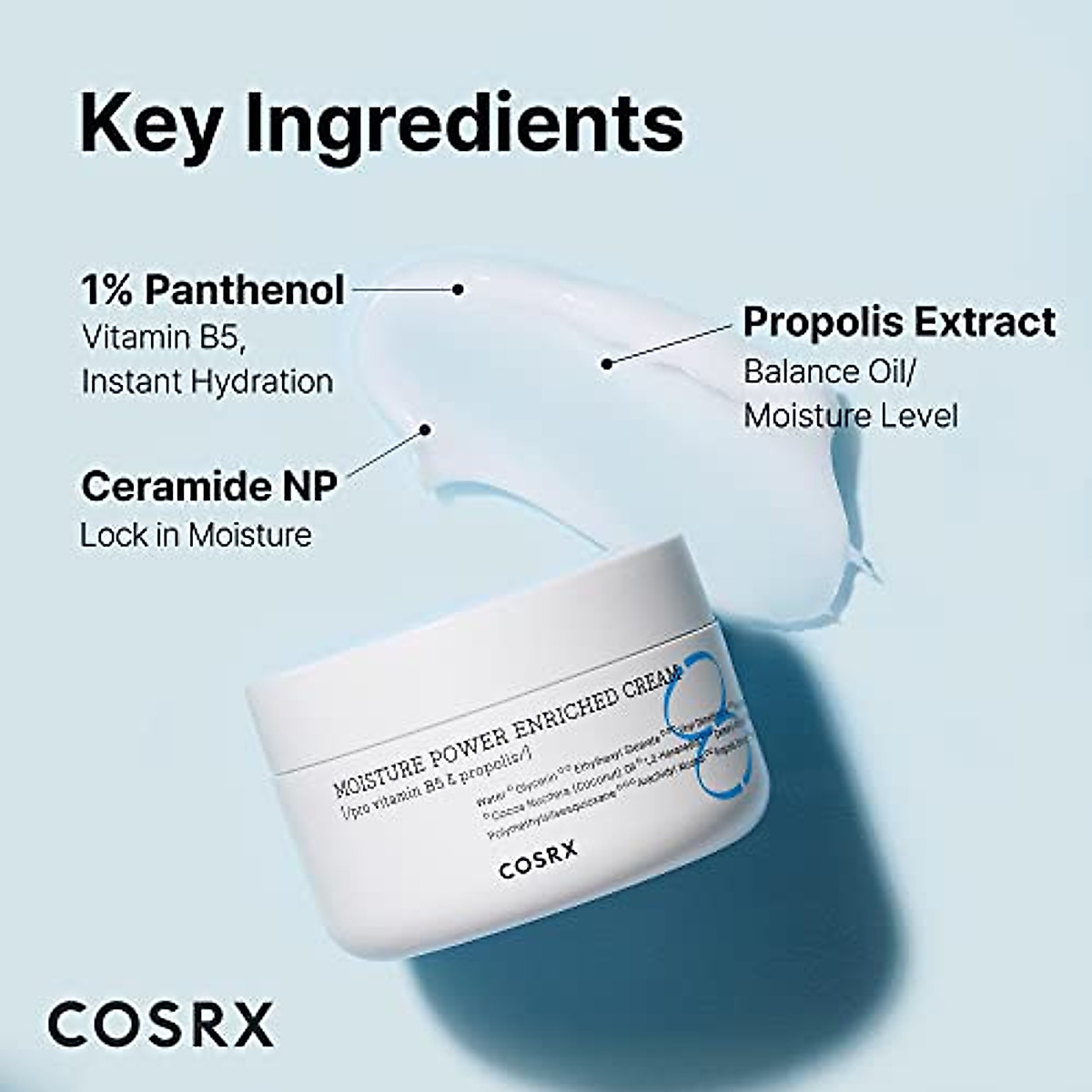 COSRX Rich Face Moisturizer for Day & Night with Pro Vitamin B5 (D Panthenol), Hydrium Moisture Power Enriched Cream, 50ml / 1.69 fl.oz | Propolis Extract, Ceramide, Hyaluronic Acid | Long Lasting Hydration for Dry, Sensitive Skin | Not Tested on Animals,