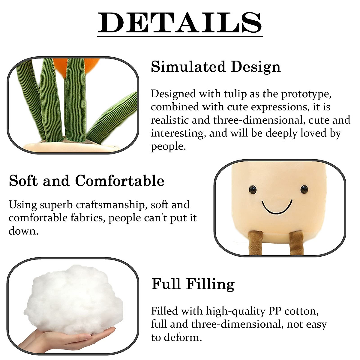 zhidiloveyou Tulip Plant Plush Toy, Stuffed Orange Flower Pot, Kawaii Plushie for Kids 13.78"