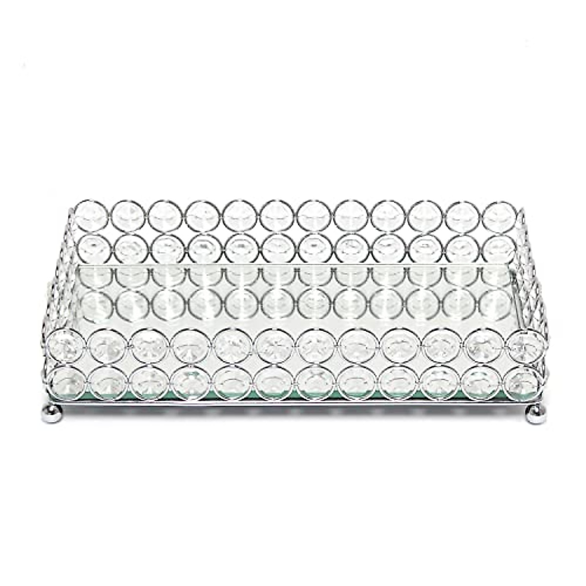 Elegant Designs HG1010-CHR Elipse Crystal Decorative Mirrored Jewelry or Makeup Cosmetic Perfume Vanity Organizer Tray, Chrome