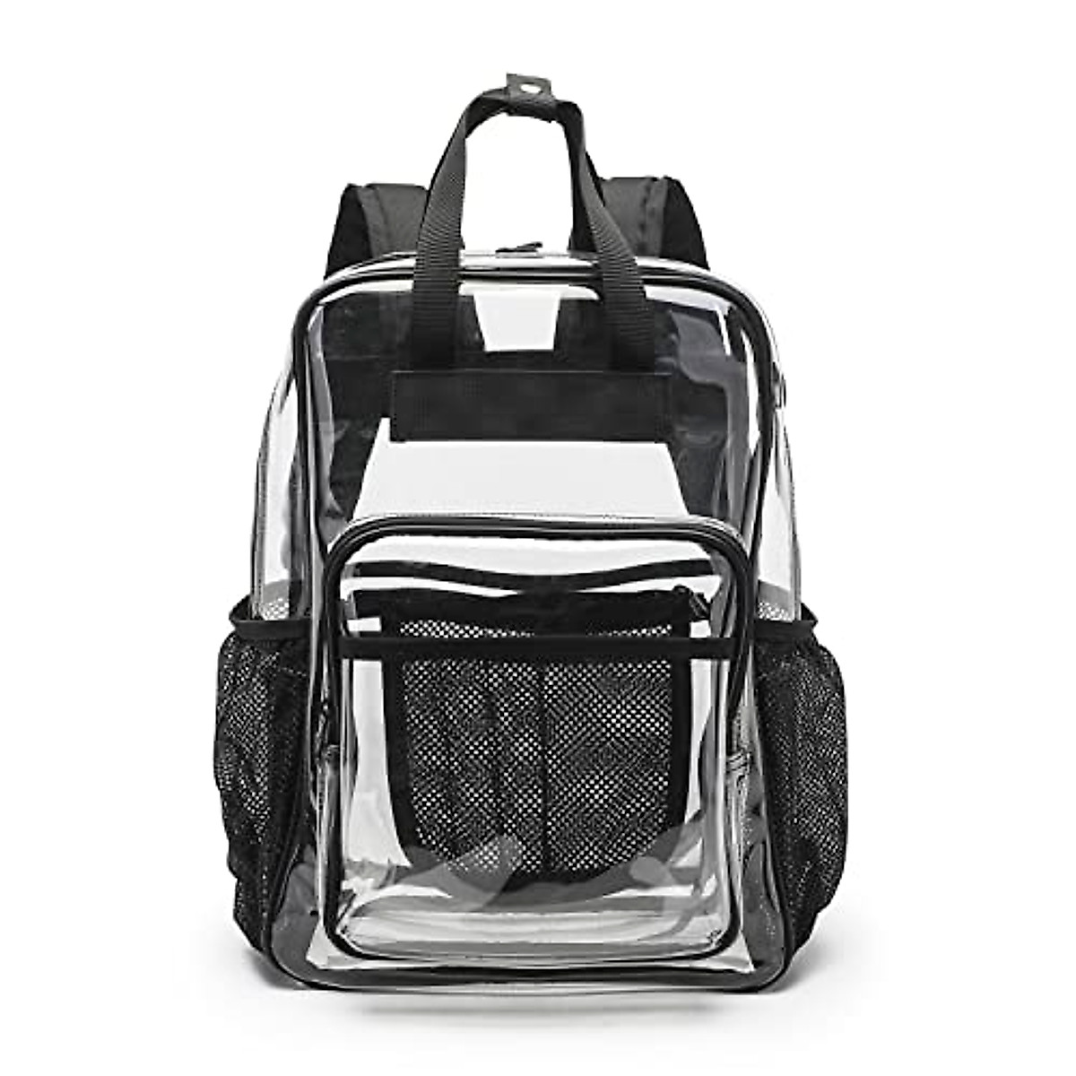 SharPlus Clear Backpack Large Heavy Duty Transparent See Through Plastic PVC Book Bag for School, Work, Stadium, Security, Travel-1 mm Thick PVC- 2 Ways Zippers