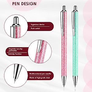 2 Pieces Weeding Pen Vinyl Pen Pin Weeding Tool Fine Point Weeding Tool Glitter Metal Vinyl Air Release or Car Puncturing Installation Retractable Craft Vinyl Tool for DIY (Green, Pink)