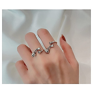 NewZenro Vintage Lotus Flowers Adjustable Open Rings for Women Dainty Lotus Root Sterling Silver Statement Engagement Promise Thin Band Rings Fashion Expandable Knuckle Finger Rings for Wife Daughter