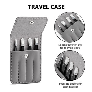 Tweezers Set for Women and Men, Professional Precision Tweezers for Eyebrows, Pointed and Slant Tweezers for Facial Hair, Splinter and Ingrown Hair Removal, Stainless Steel Tweezer Kit by Velodios