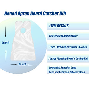 2Pcs Beard Bib Apron,Non-Stick Men’s Hair Catcher for Shaving and Trimming,Adjustable Neck Straps with 4 Suction Cups,Grooming Gift for Man,Dad,Husband(White)