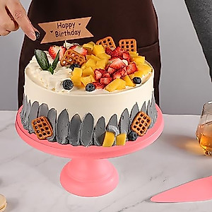 Round Cake Stand 9.84 Inch with Spatula, Salmon Colored Cupcake Stand Bamboo Fiber, Dessert Display Plates for Snacks, Cookies, Candy Dish for Birthday Parties, Weddings, Baby Shower