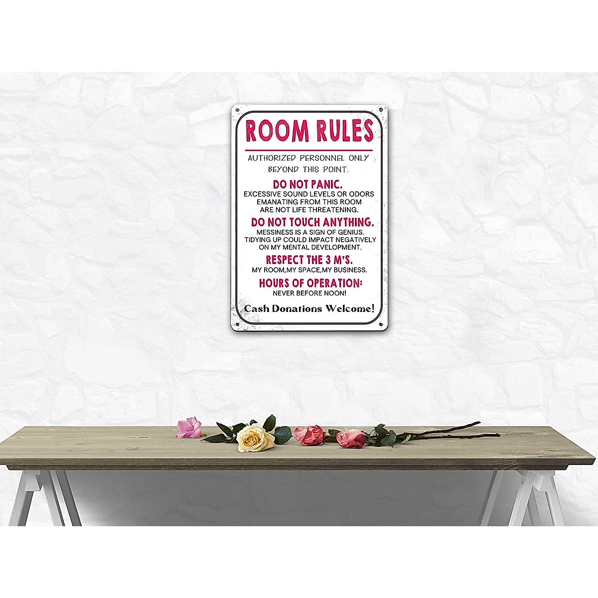 KONMPFEY Funny Room Rules For Teen Girls Trendy Stuff, Room Decor For Teen Girls And Teen Boy Cool Stuff Metal Tin Signs Man Cave Garage Bar12 X 8 In