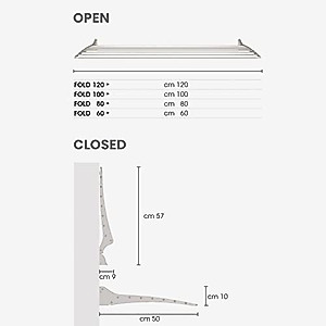 foxydry Fold, Wall-Mounted Clothes Drying Rack, Vertical Folding Indoor Outdoor Clothes line in Aluminium Steel (80 cm)