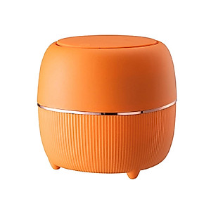 YISTOS Modern Mini Trash Can with Lid Waste Basket, Desktop Trash can,Office Plastic Garbage Can Countertop Press-Type Tiny Waste Basket for Desktop, Office or Coffee Table-Orange