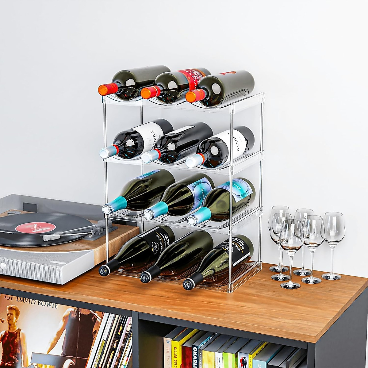 SuoXing Large Compartment Stackable Water Bottle Organizer for Stanley 40 Oz,3 Packs Hold 9 Bottles Stackable Bottle Storage Organizer,Clear Tumbler Travel Organizer for Kitchen Cabinets Wine Rack