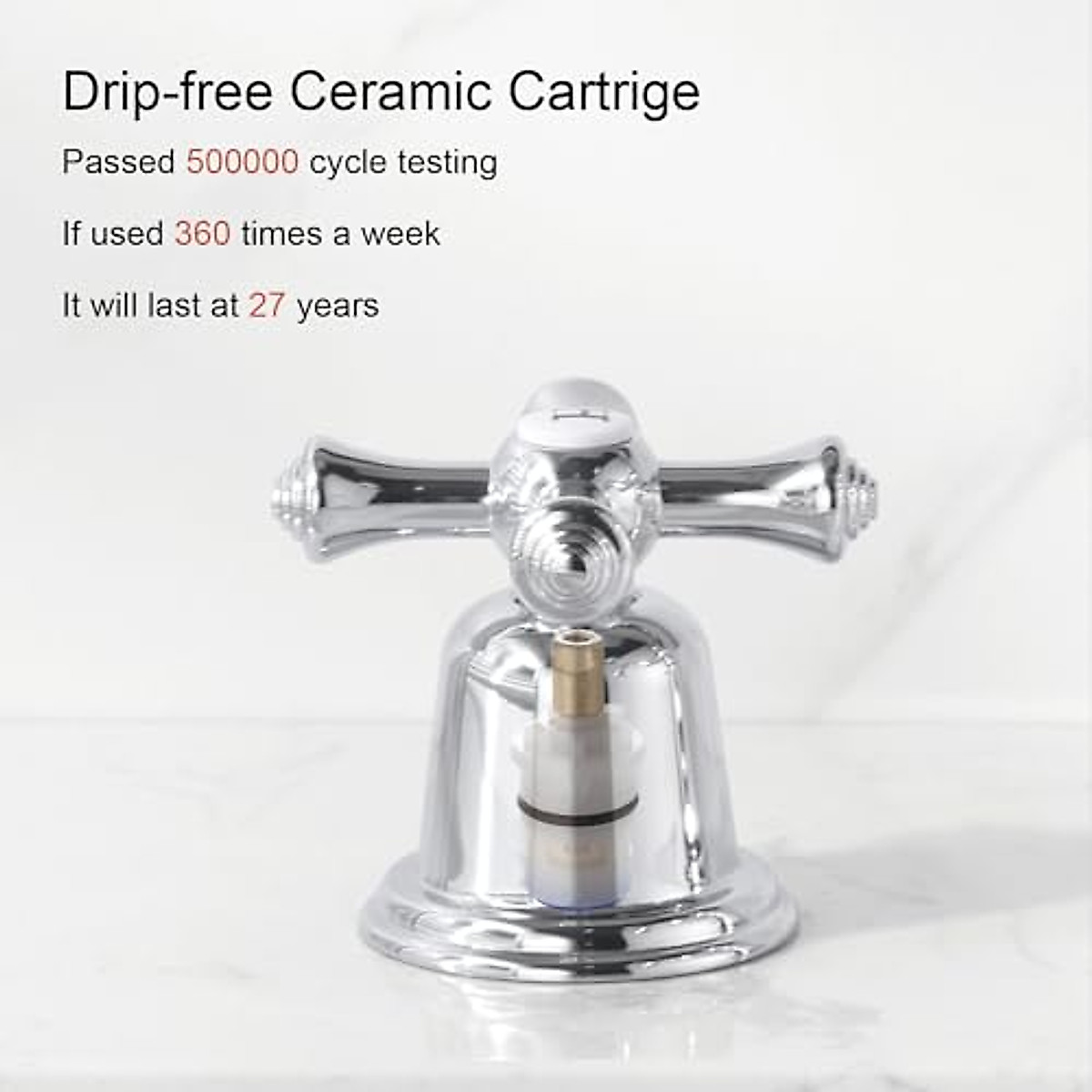 RKF Faucet- Replacement Classic Cross Knobs Handles with Valve Faucet Accessory Faucet Parts Faucet Kit Chrome Polished W033