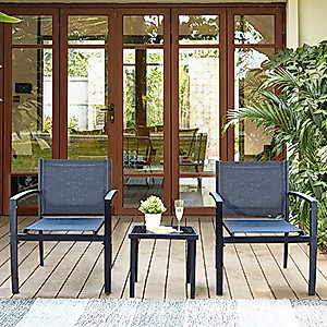 Homall 3 Pieces Patio Furniture Set Outdoor Patio Conversation Set Textilene Bistro Set Modern Porch Furniture Lawn Chairs with Coffee Table for Home, Lawn and Balcony (Black)