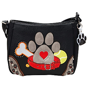 HW Collection Dog Paw Print Handbag Small Crossbody Bag Shoulder Purse Women Wallet Set (Black Light Grey Paw)