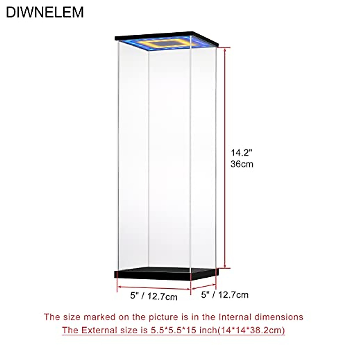 DIWNELEM Acrylic Wine Bottle Display Case with LED Light Display Stand Wine Display Case Protector Dustproof for Red Wine,Champagne,Liquor,Whiskey,Beer,Beverage Bottle (5 * 5 * 14.2")