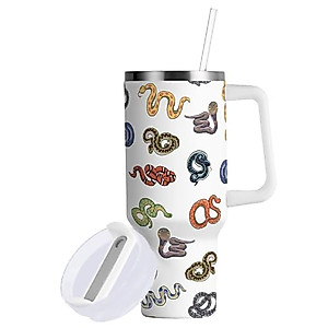 ARGTILDN 40 oz Tumbler Snake Animal Insulated Travel Mug with Handle and Straw Lid Stainless Steel Vacuum Coffee Cup Tea Beverage Container Water Bottles for Car Sports office