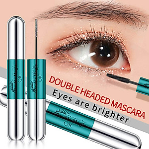 MiDenso 4D Lash Mascara Silk Fiber Eyelash Mascara Waterproof Thicker Longer Voluminous Eyelashes Makeup Long Lasting Glitter Eyelash Double Head 2 Effect and Natural
