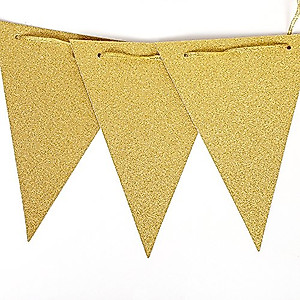 ZOOYOO 20 Feet Gold Glitter Pennant Banner, Paper Triangle Flags Bunting for Baby Birthday Party, Wedding Decor, Baby Shower, 30pcs Flags, Pack of 1(One 20 Feet or Two 10 Feet)