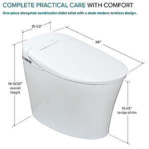 Transolid TL-77780-A Ginger 1-Piece 1.28 GPF Single Flush Elongated Bidet Toilet, White