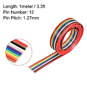 Tool parts IDC Rainbow Wire Flat Ribbon Cable 12P 1.27mm Pitch 1meter/3.3ft Length