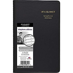 AT-A-GLANCE Large Telephone & Address Book, 800+ Entries, 4-7/8" x 8" Page Size, Black (8001105)