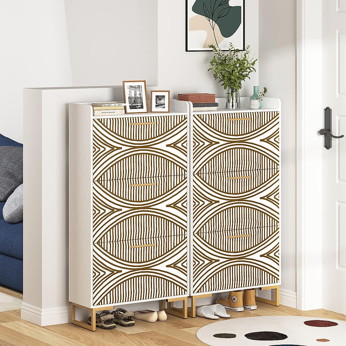 VERYKE Shoe Cabinet for Entryway,Slim Hidden Shoe Storage Cabinet with 3 Flip Drawers,Narrow Shoe Rack Cabinet, Wood Shoe Organizer Cabinet for Entryway