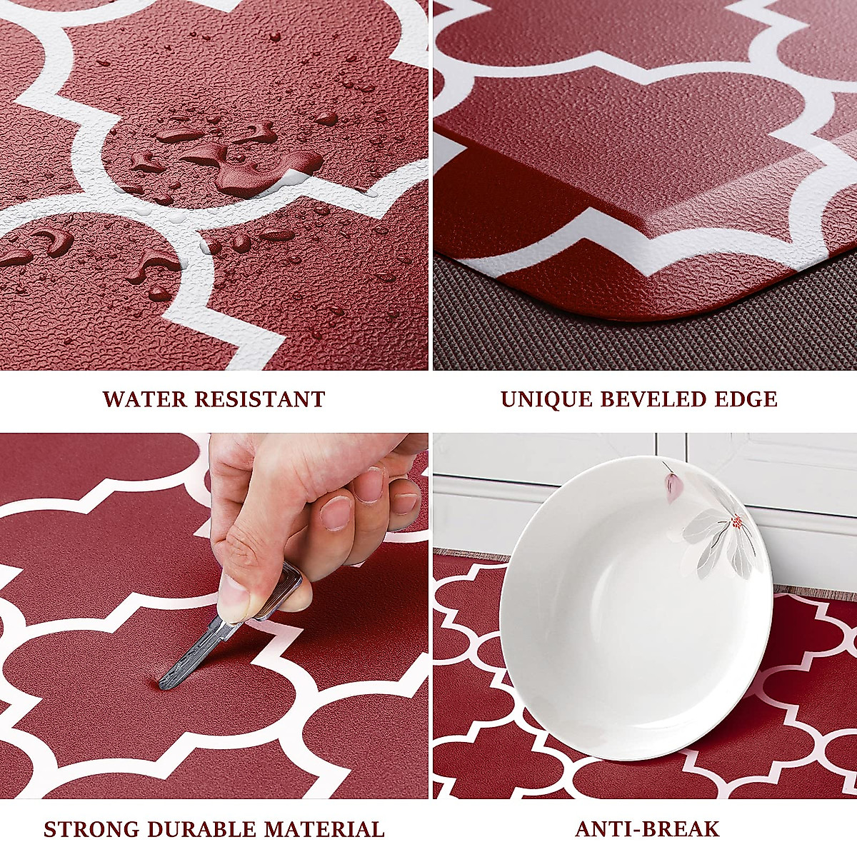 WISELIFE Cushioned Anti-Fatigue Mats,17.3"x 28",Non Slip Waterproof Heavy Duty PVC Ergonomic Comfort Rug for Kitchen, Floor Home, Office, Sink, Laundry,Red