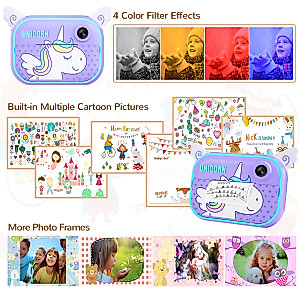 Instant Print Camera for Kids, Girls Boys Print Photo Selfie Video Digital Camera with Paper Film, 3-12 Years Old Children Mini Learning Toy Camera Gifts for Birthday Holiday Travel