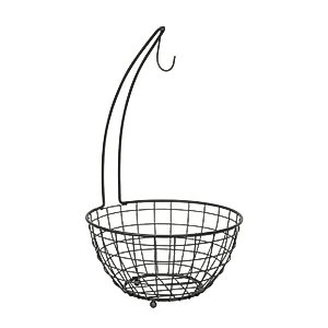 Spectrum Diversified Grid Small Tree & Basket Hanger & Fruit Basket, Produce Saver Banana Holder & Open Wire Fruit Bowl for Kitchen Counter & Dining Table, Industrial Gray