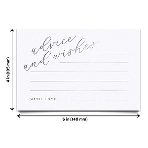Bliss Collections Advice and Wishes Cards, Silver Foil Cards Design, Perfect for the Bride and Groom, Baby Shower, Bridal Shower, Graduate or Event! Pack of 50 4x6 Cards