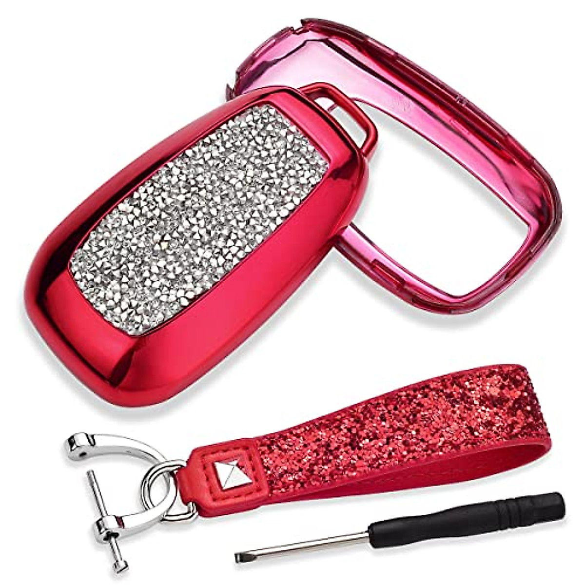 Royalfox(TM) 3 4 Buttons 3D Bling Diamond Fashion Smart Remote Key Fob case Cover for Subaru Outback Forester Crosstrek Ascent BRZ WRX Legacy Impreza STI with Bling Keychain (red)