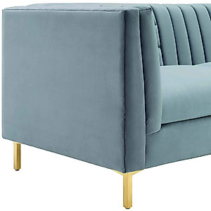 Modway Ingenuity Channel Tufted Performance Velvet Sofa, Light Blue