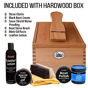 FOOTMATTERS Professional Shoe Shine Valet Kit - Includes Hardwood Boot & Shoe Care Box, Horsehair Brush, Mink Oil, Waterproof, Polish, Leather Lotion
