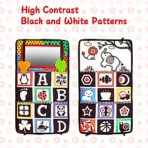 Little World Tummy Time Floor Mirror - Tummy Time Mirror Double High Contrast with Teething Toys, Developmental Black and White Baby Toys for Infants Newborn 0-3 Months Baby Boys and Girls