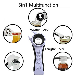 5 in 1 Lids off Bottle Opener, Jar Opener Multifunction Adjustable for 1-4 inches Bottle Can,Waiters Corkscrew, Wood &Steel Wine Opener, Ideal For Women, Kids, Seniors - for Multipurpose Kitchen Tool