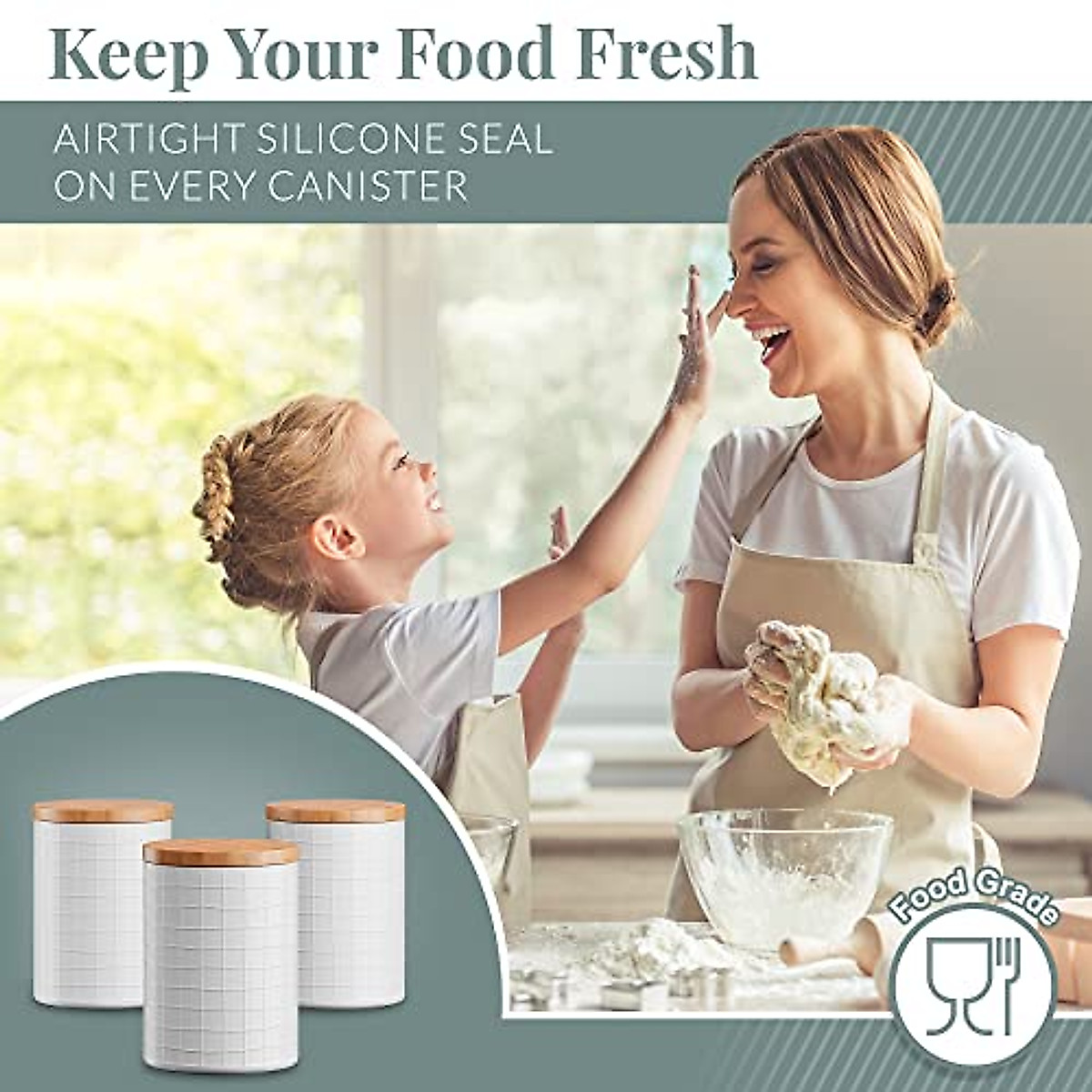 Barnyard Designs White Canister Sets for Kitchen Counter Vintage Kitchen Canisters, Country Rustic Farmhouse Decor for the Kitchen, Coffee Tea Sugar Farmhouse Kitchen Decor, Metal/Bamboo Lid Set of 3