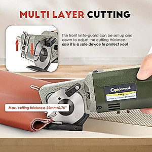CGOLDENWALL Electric Rotary Fabric Cutter, Multi-layer Electric Fabric Scissors, 0.78"Cutting Thickness, for Cloth Fabric Leather and Carpet, with Replacement Blades, Sharpening Stones and more, 110V