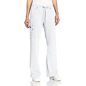 Xtreme Stretch Scrubs for Women, Drawstring Flare Leg Cargo Pant 82011, L, White