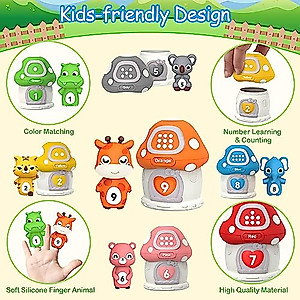 20PCS Farm Animal Toys Toddler Toys Age 1-2 2-4, Montessori Toys for 1 Year Old Finger Puppets and Mushroom Houses Learning Toys, Counting, Matching, Sorting & Stacking Toys, Baby Gifts for Girls Boys