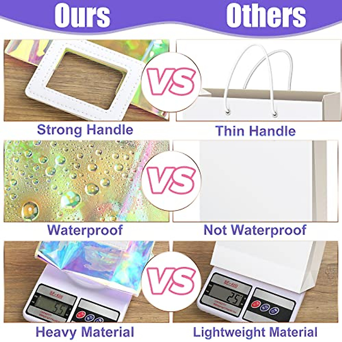 CHENGU 10 Pcs Holographic Gift Bags Clear Iridescent Reusable Birthday Gift Bags Handle PVC Gift Wrap Shopping Bags Waterproof Transparent Tote for Women Girl Wedding Party Baby Shower (7 x 8 x 4 Inch)