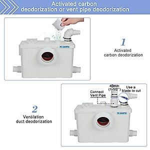 Macerating Toilet, Upflush Toilet For Basement Toilet System, 700w Maerator Pump with 4 Water Inltes, with Toilet Bowl, Water Tank, Toilet Seat, Extension Pipe