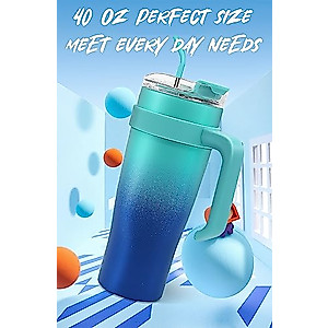 YUTGSMPO 40oz Tumbler with Handle and Straw Lid, Double Walled Stainless Steel Vacuum Insulated Tumblers Water Bottle, Travel Mug Iced Coffee Cup, Cupholder Friendly, Airtight Leak-Proof (Ocean Blue)