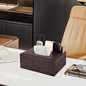 Multifunction PU Leather Tissue Box Holder/Cover Rectangular Upgrade Large Size Stationery Napkin Remote Control Storage Box,Facial Tissue Dispenser Organizer Caddy Home Office Supplies (Retro)