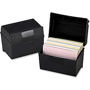 Plastic Index Card Holder, Flip Top File Box Holds 300 3 x 5 Cards, Matte Black, with Poly Card Guides, A-Z, 3 x 5 -Inch, and Heavy Weight Index Cards, 3" x 5", Ruled, White, 100/Pack (3x5 Inch)