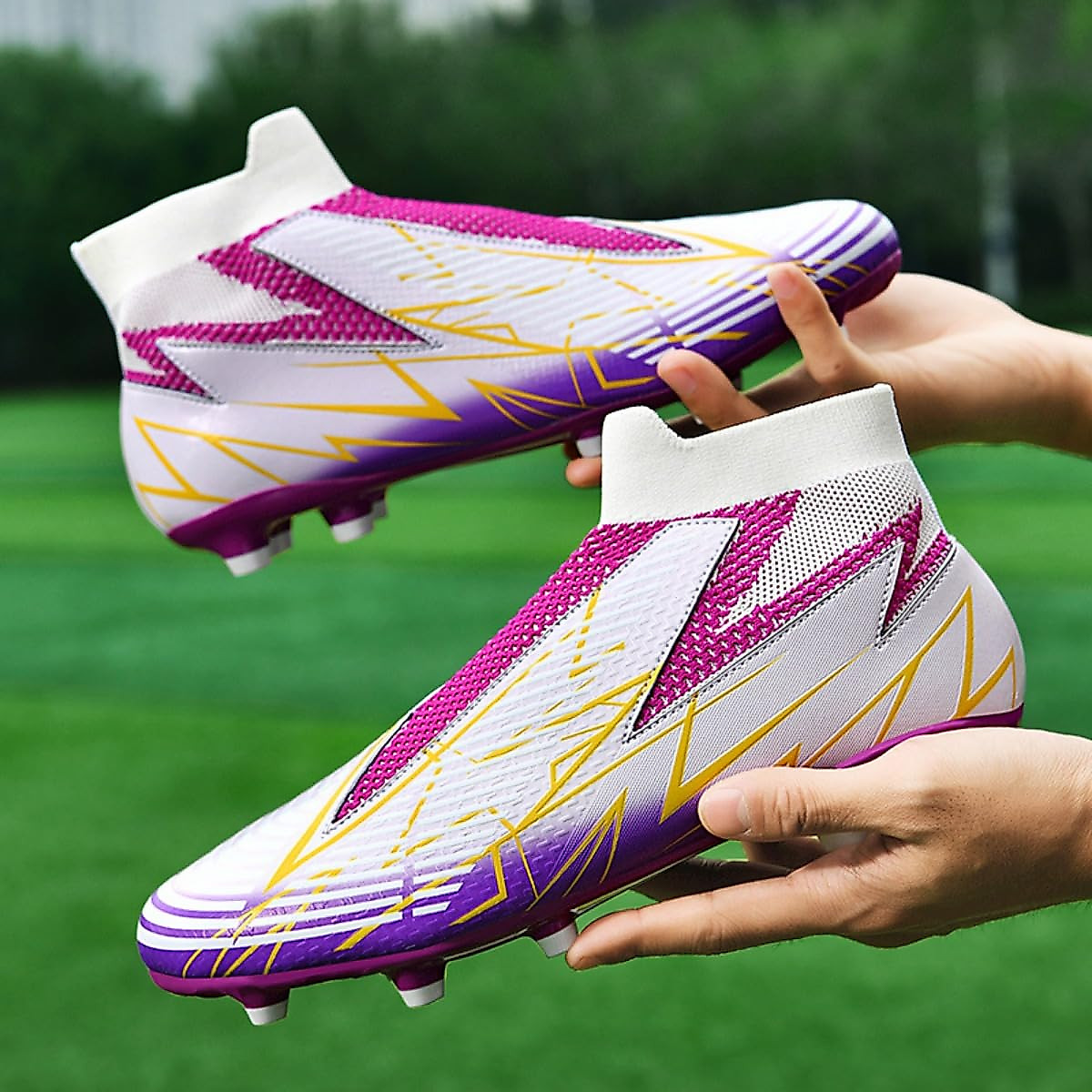 Mens Womens High-Top Soccer Cleats, Teen Football Training Shoes, FG/TF Athletic Shoes Competition & Training for Boys and Girls (Purple,10.5,Women,Men,Medium,9.5)