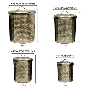 nu steel Set Of 4 Food storage Container Kitchen Hammered Canister with gold finish