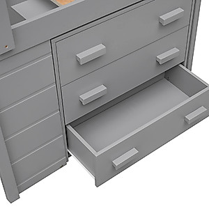 CITYLIGHT Low Loft Bed with Storage,Wood Twin Size Loft Bed with Cabinet and Shelf,Kids Loft Bed Frame for Girls Boys,Grey