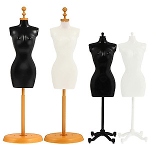 Mini Size Female Mannequin Torso, 4Pcs Mini Doll Dress Form Manikin Body with Base Stand for Sewing Dressmakers Dress Jewelry Display, Black&White, 25x7.5cm/9.82x2.95inch,(Mixed Style,Mini Size) MINI