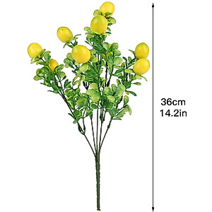 YQYAZL 6 Pack Artificial Lemon Branches, Yellow Fake Tree Plants Branch Fruit with Green Leaves for Vase Home Party Garden Decor, 211029XU01-lj6-10587-1849271821, Yellow+Green, 36cm/14.2inch1