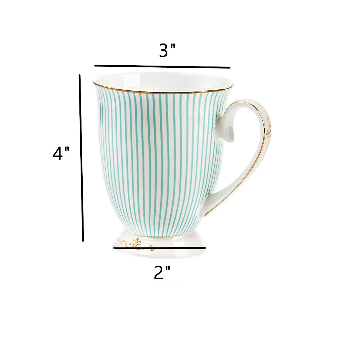 Dicunoy 2 Pack Bone China Mugs, 11oz Fine China Coffee Tea Cups with Gold Trim, Thin Vintage Cup with Pedestal for Valentine's Day, Mother's Day, Birthday, Anniversary, Christmas Gift