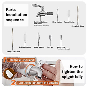 mustry Glass Drink Dispenser for Parties, 1 Gallon Beverage Dispenser with Stand and Spigot Solid Stainless Steel, Used as Lemonade Dispenser Sun Tea Jar Kombucha Jar, Set of 2