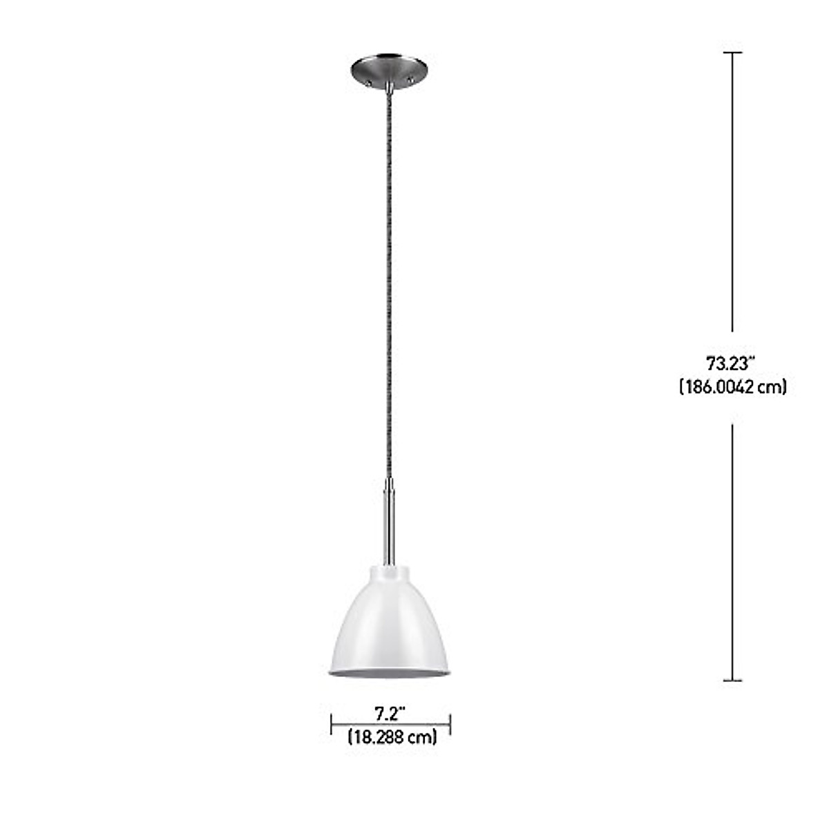 Globe Electric Rickon 1-Light Pendant, White Finish, Brushed Steel Accent, Designer Chevron Fabric Cord, 65621
